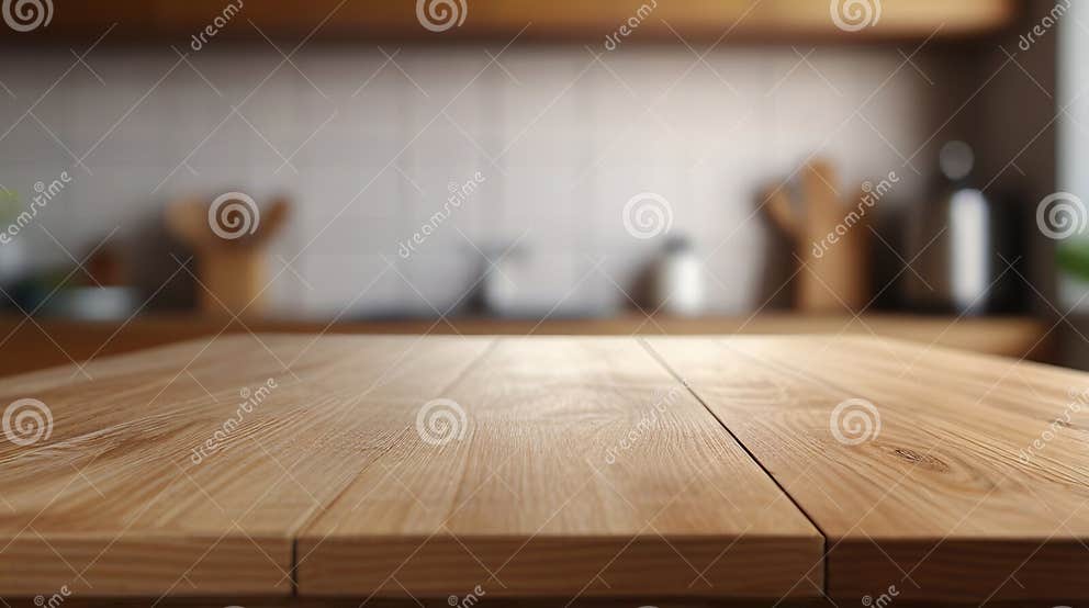 Rustic Wooden Table: Kitchen Bench Background Blurred Stock Image ...