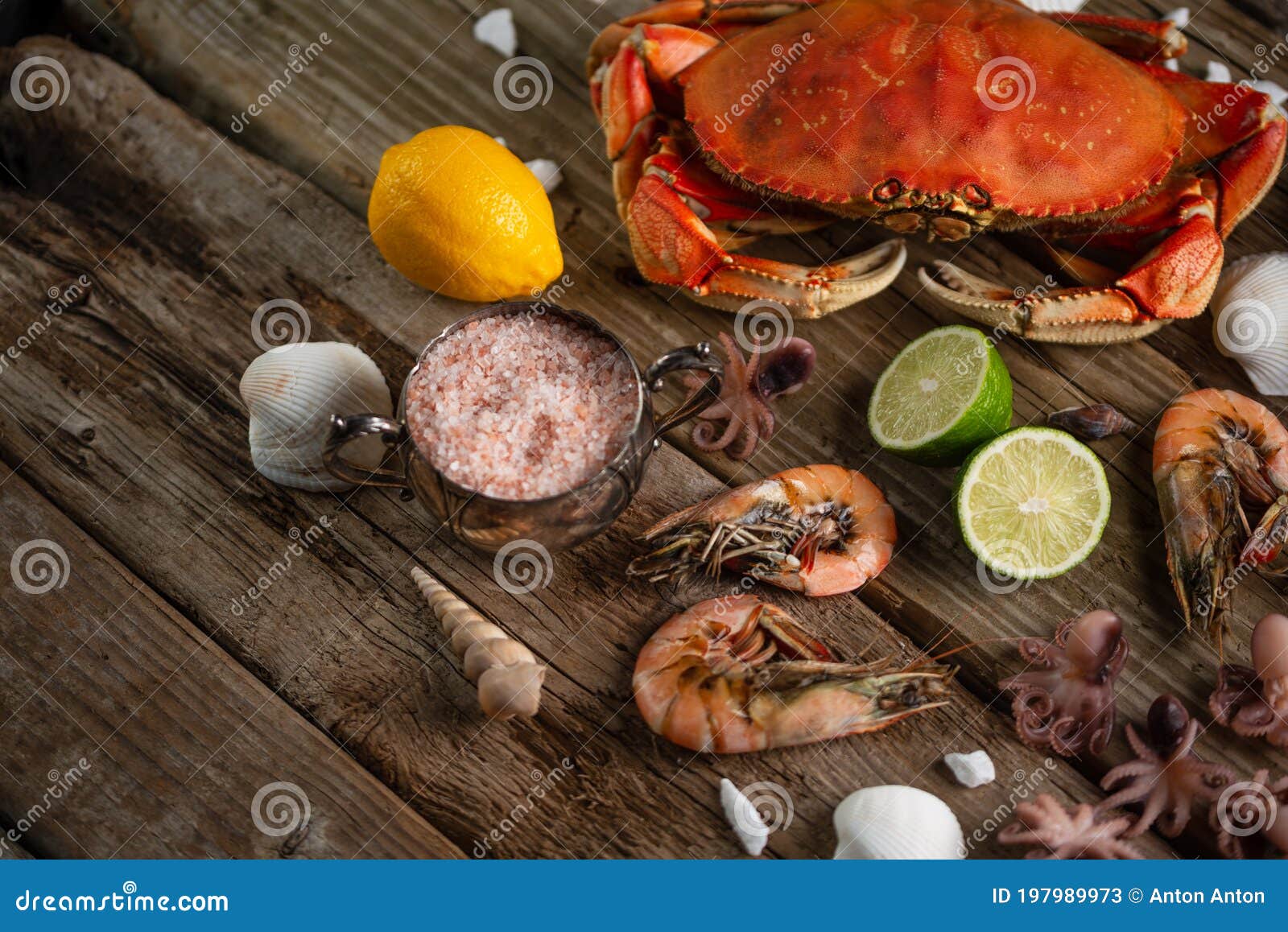 Rustic Wooden Table with Sea Delicious. Seafood Concept Stock Image ...
