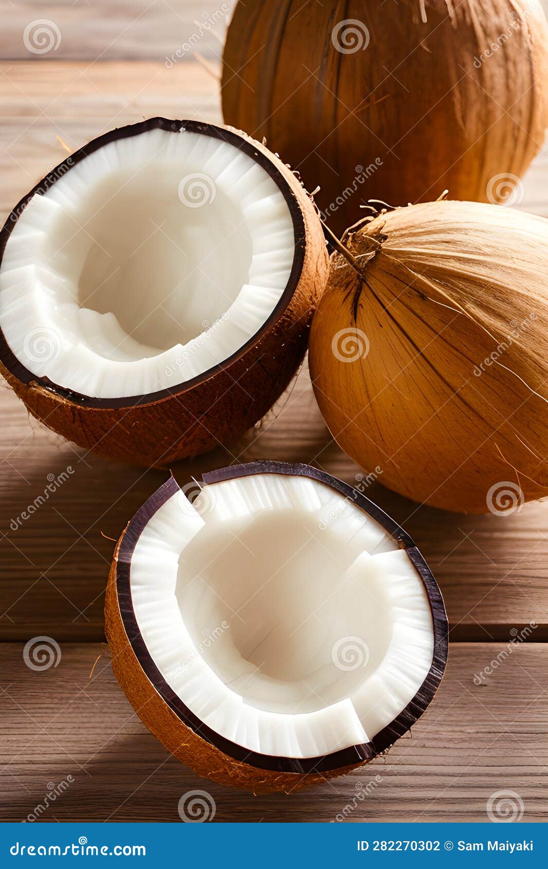 Coconuts on a Wooden Table Generated by Ai Stock Illustration ...