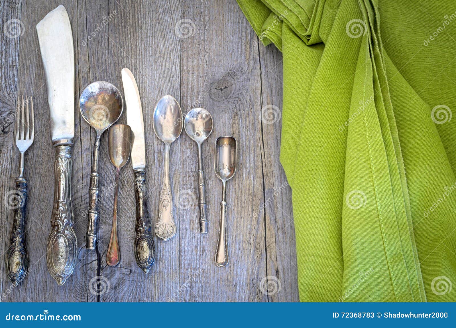 Rustic Wooden Table with Silverware Stock Image - Image of dinner ...