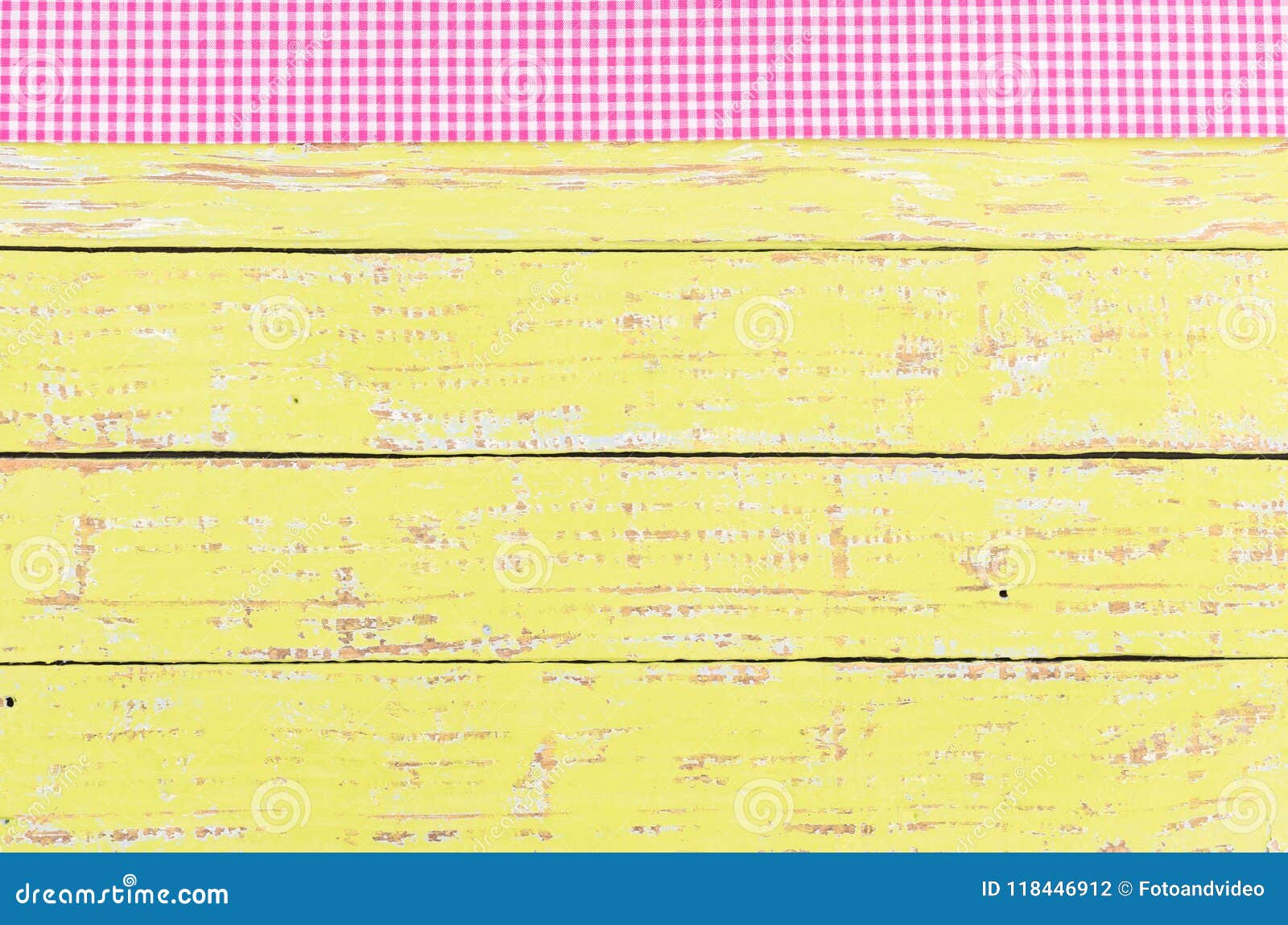 Checked Fabric Border on Rustic Wooden Table Background Stock Photo ...