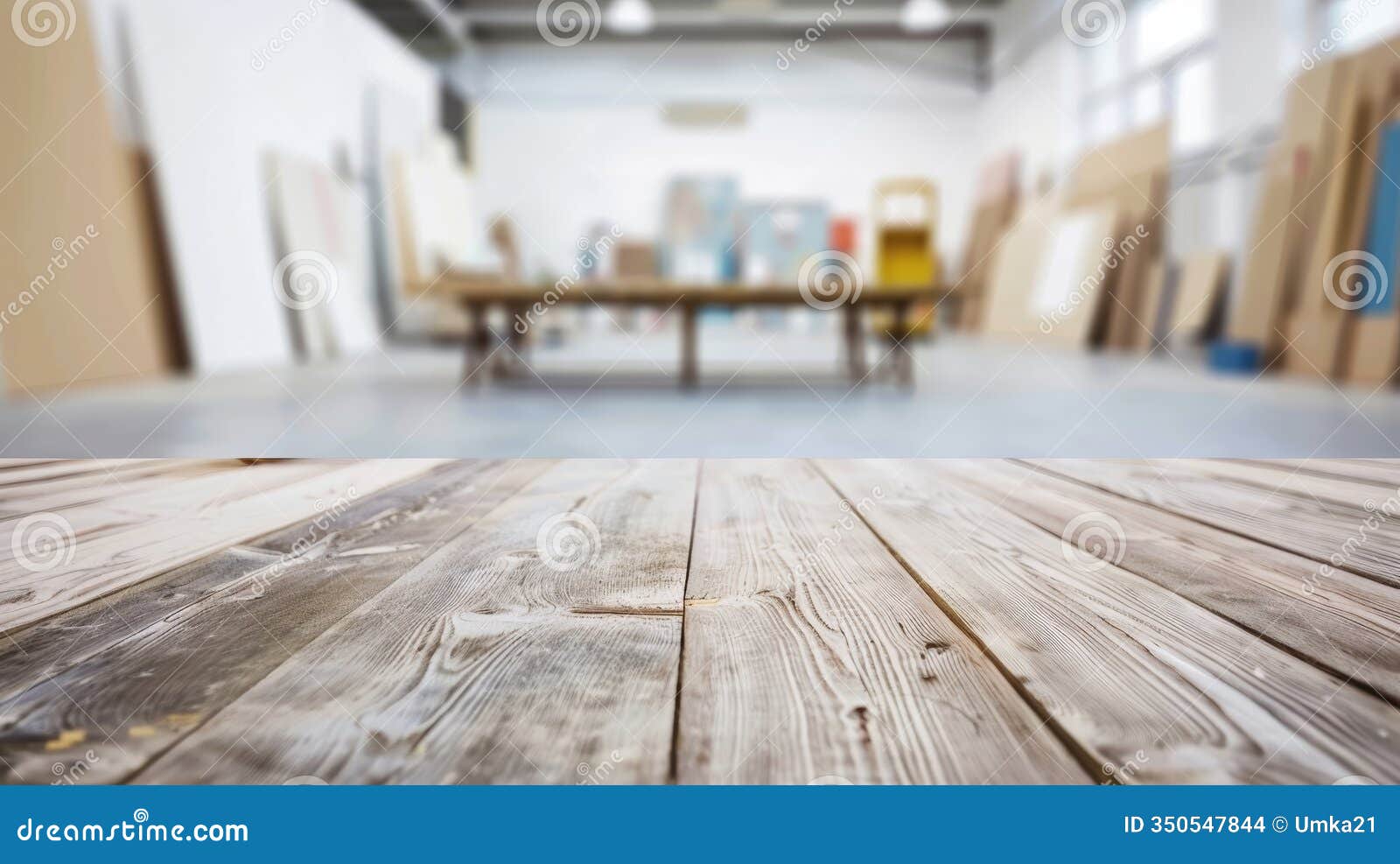 Rustic Wooden Tabletop in a Modern Workspace Stock Photo - Image of ...