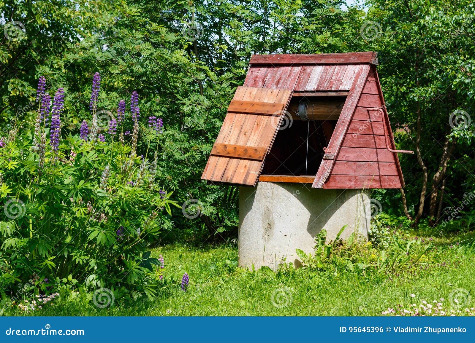 Rustic Wooden Water Well with an Open Door Stock Photo - Image of roof ...