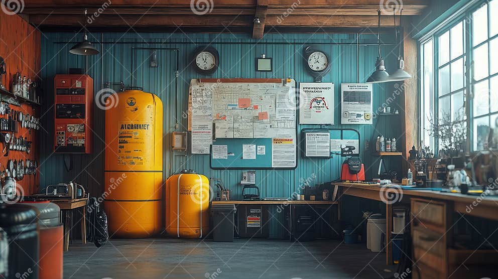 A Rustic Workshop Interior with Tools, Equipment, and a Large Window ...
