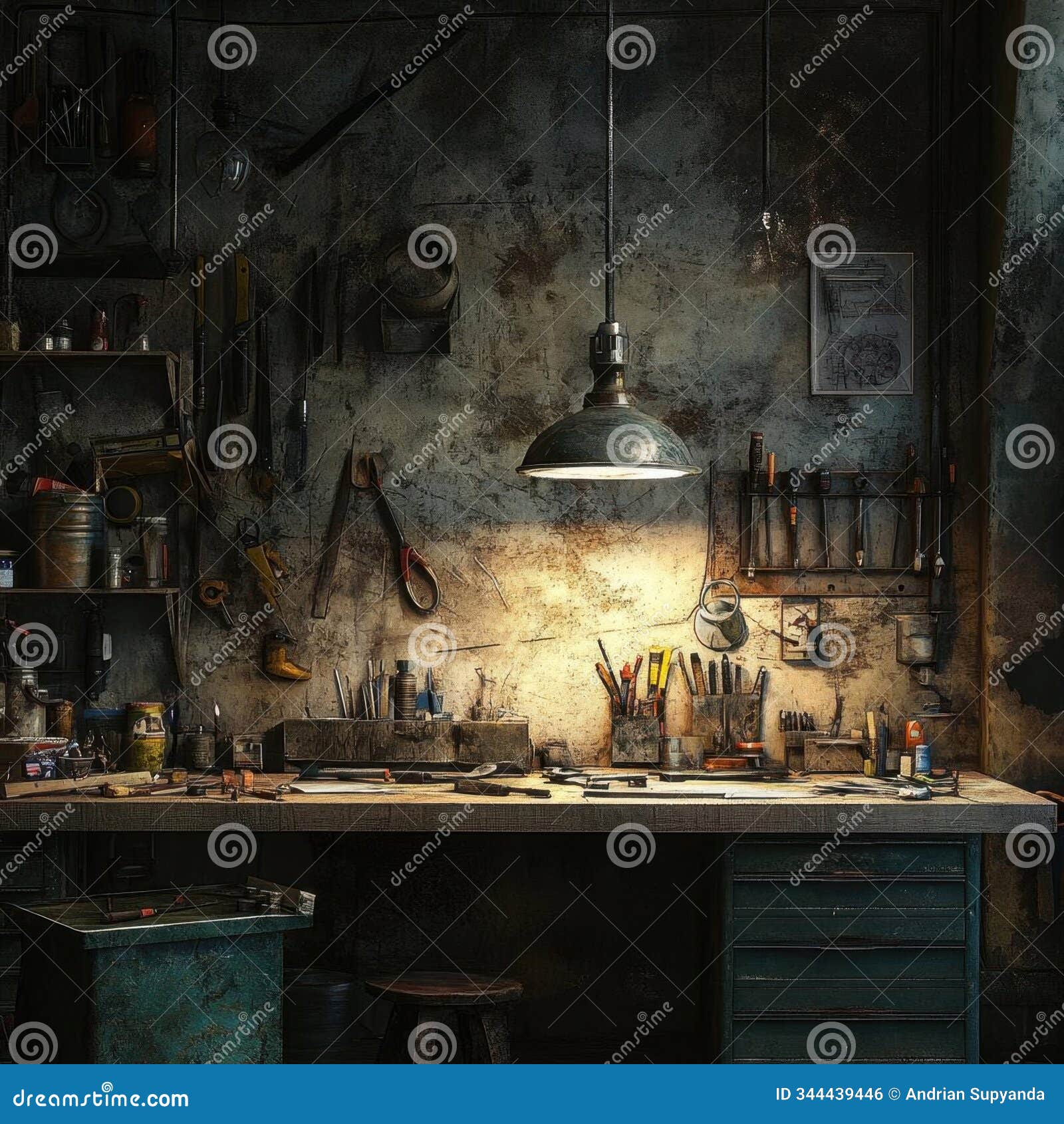 Rustic Workshop Interior With Tools And Workbench Stock Photography | CartoonDealer.com #344439446