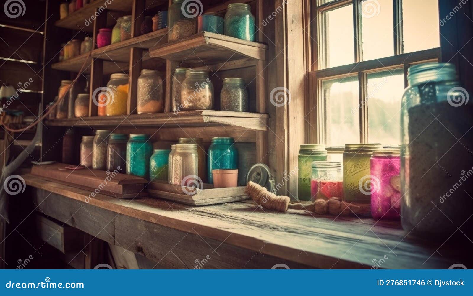 Rustic Workshop Shelves Display Homemade Craft Collection Variety Generated by AI Stock ...