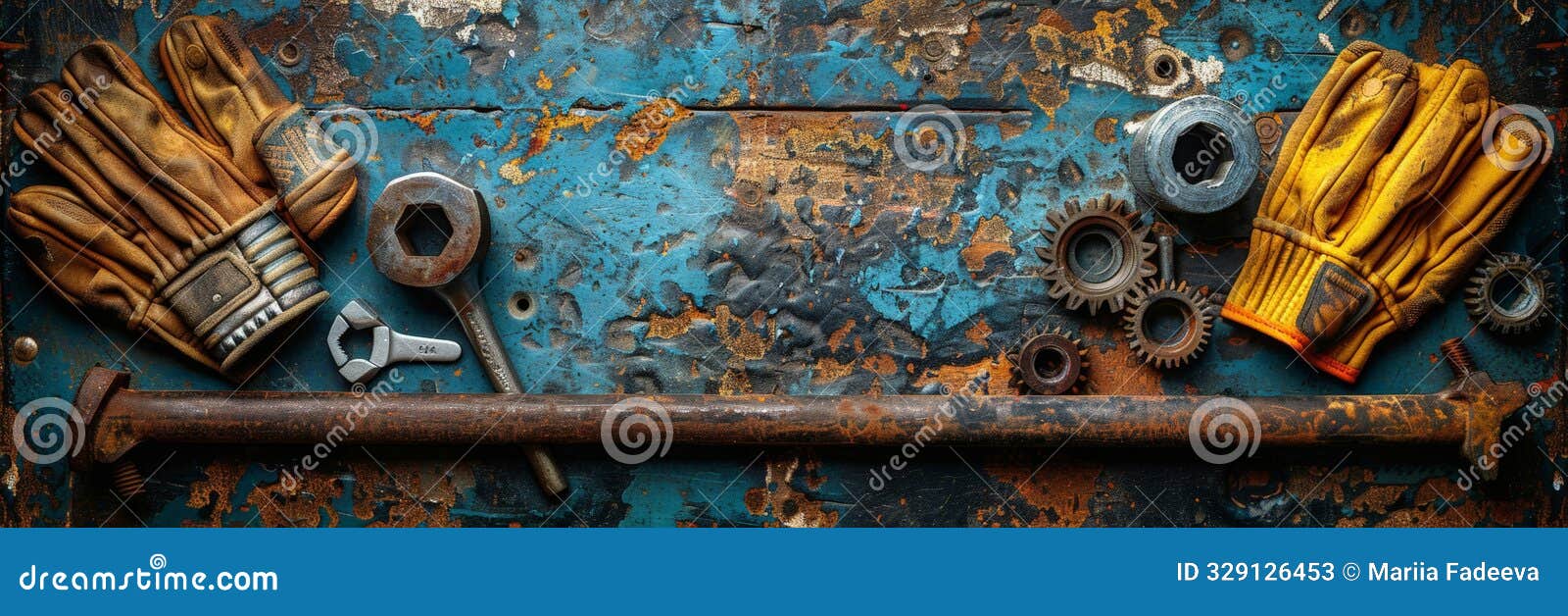 Workshop Table With Creation Of Carpenter Work Equipment With Tools And ...