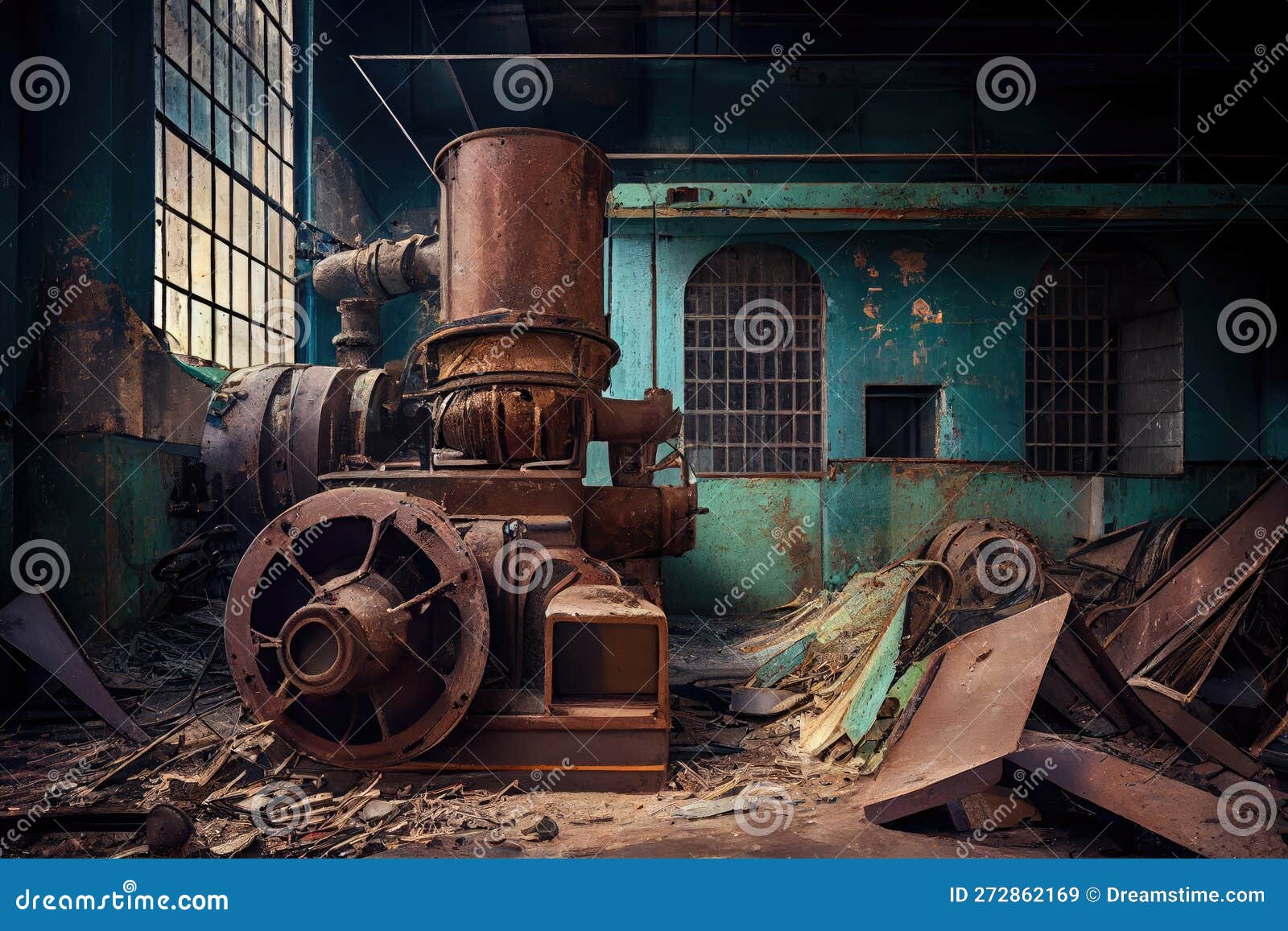 Rusting Equipment and Broken Glass in Abandoned Factory Stock ...