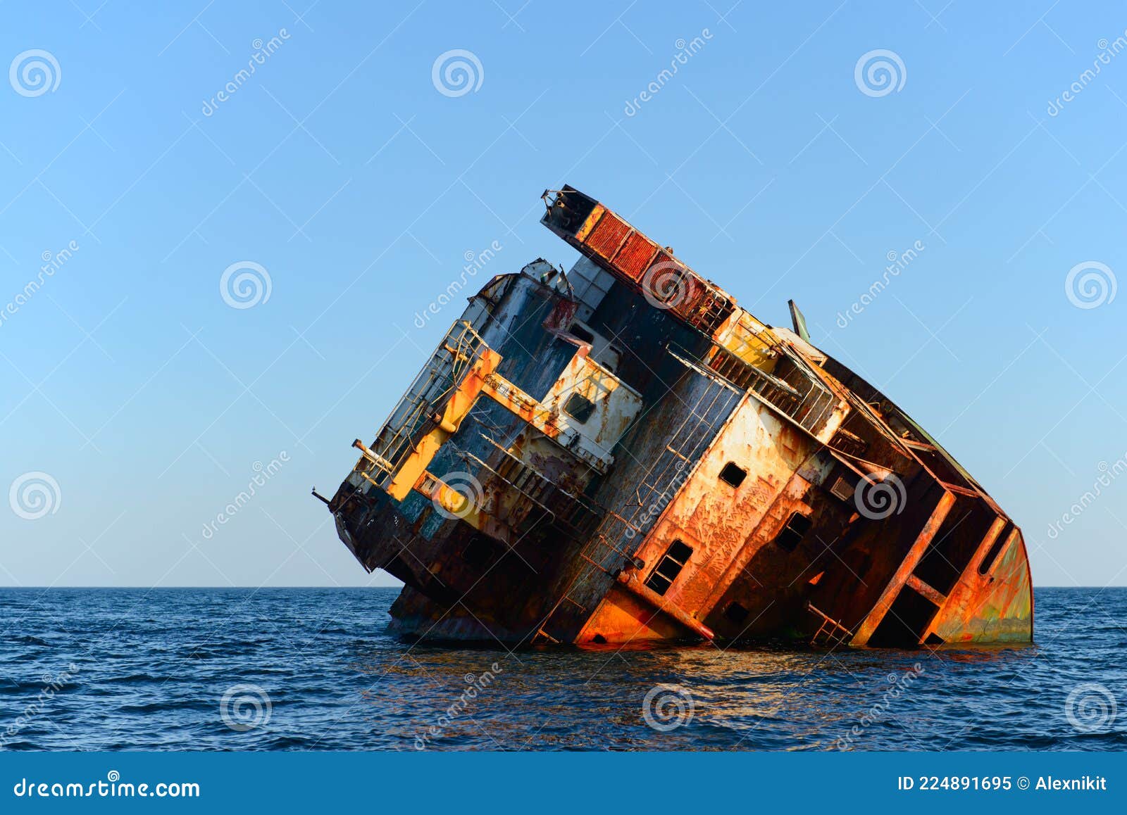 Rusting Remains of the Hull of a Stranded Ship in the Open Sea Stock ...