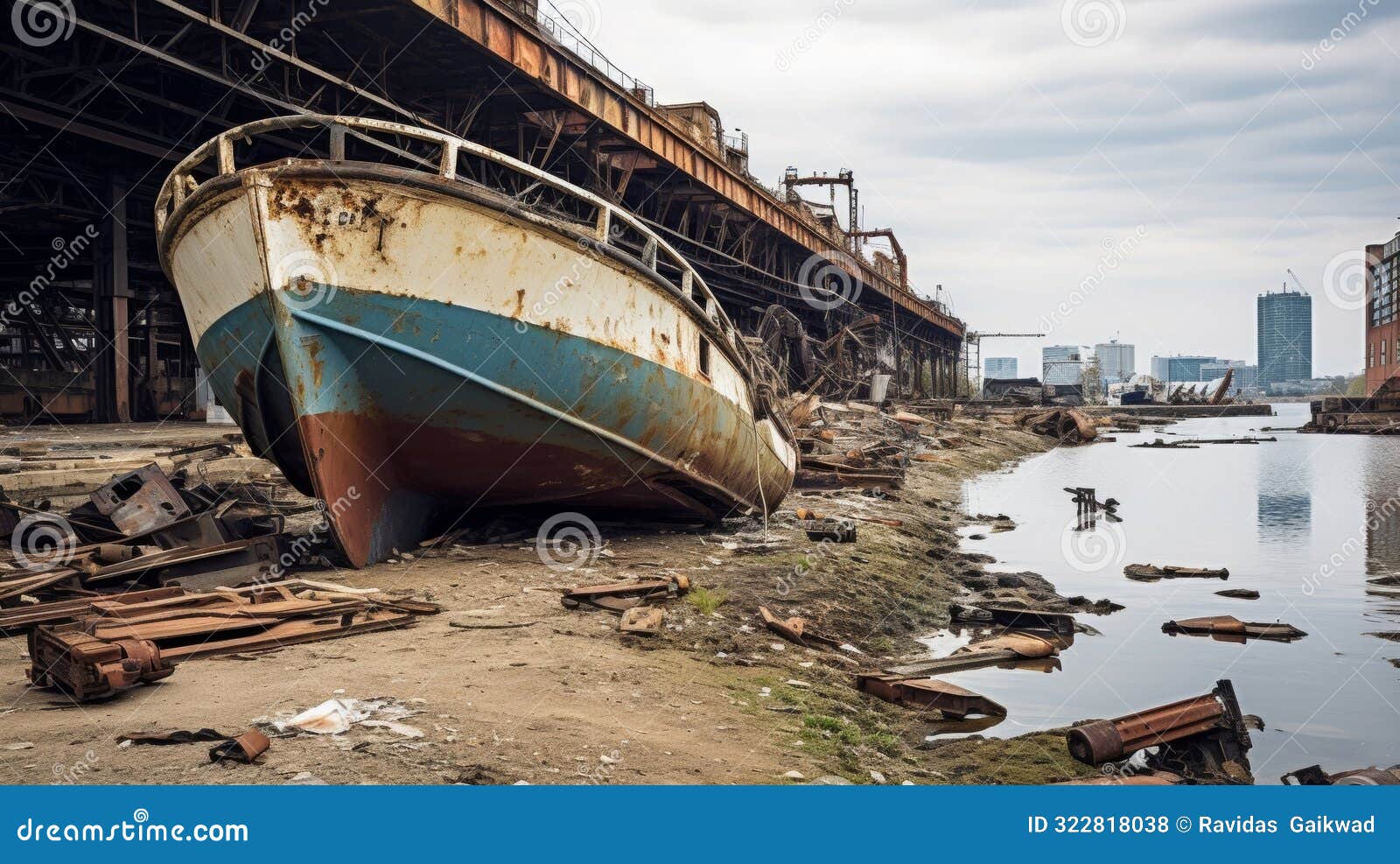 An Abandoned Shipyard With Half-built Ships Awaiting Completion Royalty ...