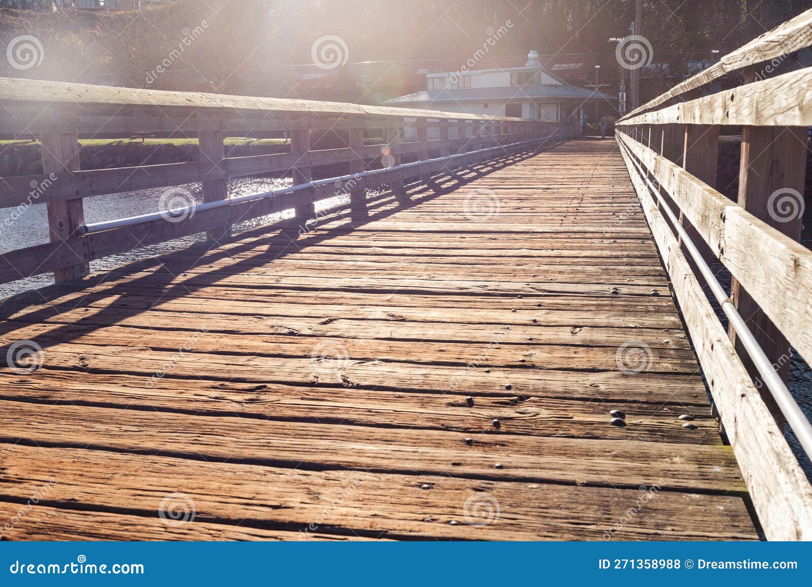 Wood Dock Leading To Land with Sunny Light Stock Photo - Image of state ...