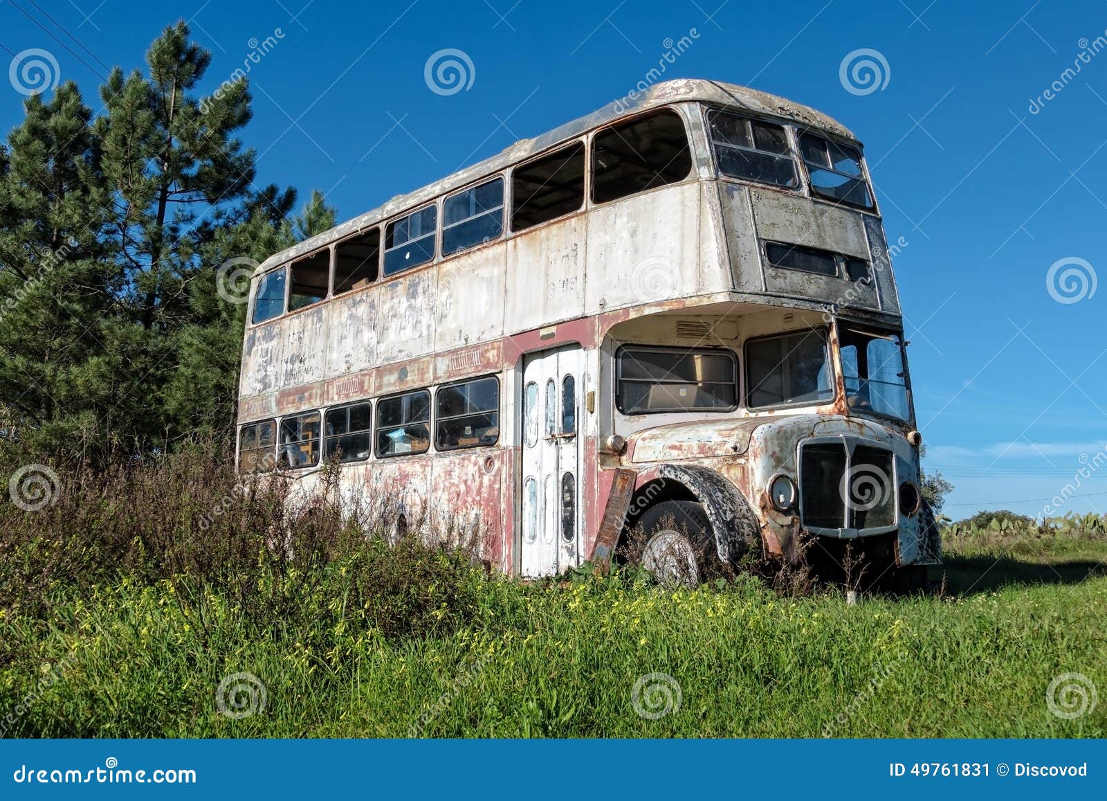 Rusty Abandoned Double-Decker Bus Standing In A Field Royalty-Free ...