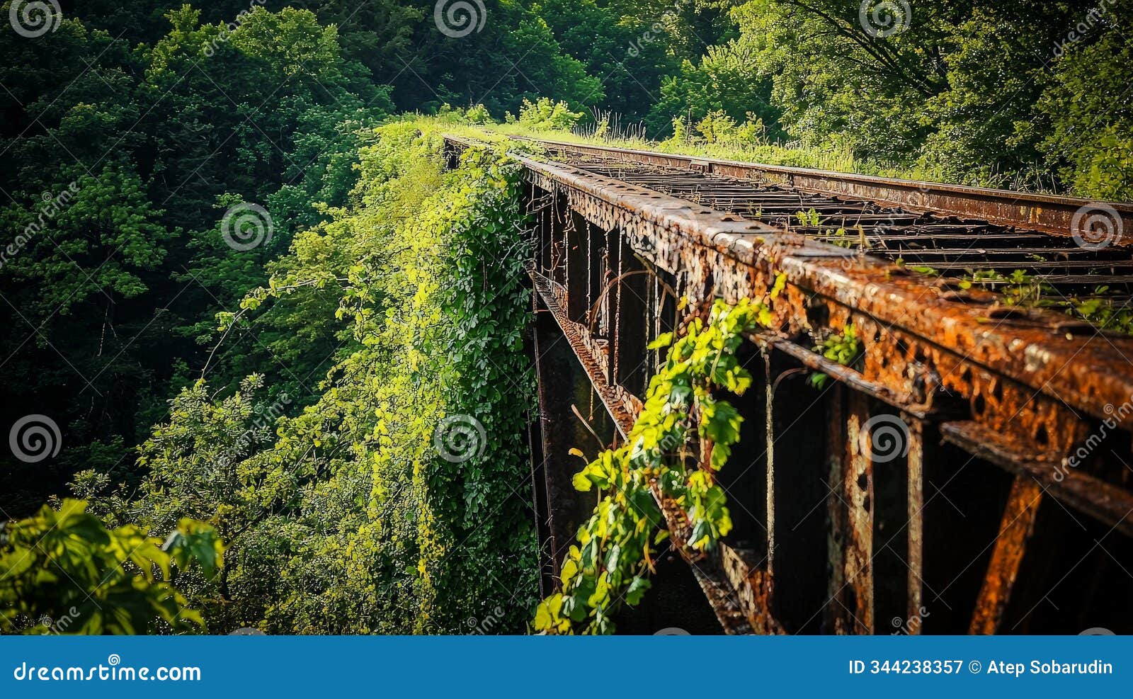 A Rusty, Abandoned Railroad Trestle Bridge Overgrown with Vegetation ...