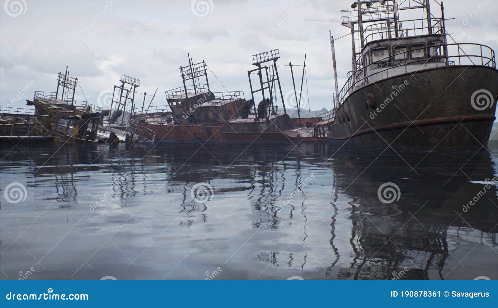 Rusty Abandoned Ships In The Sea Bay. Destroyed Abandoned Industrial ...