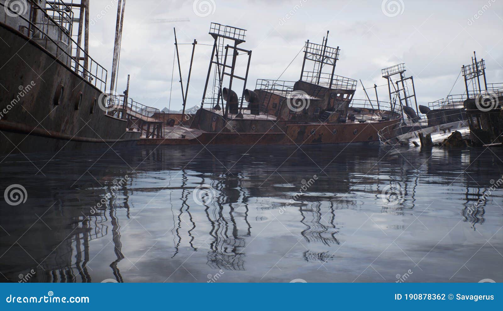 Rusty Abandoned Ships in the Sea Bay. Destroyed Abandoned Industrial ...