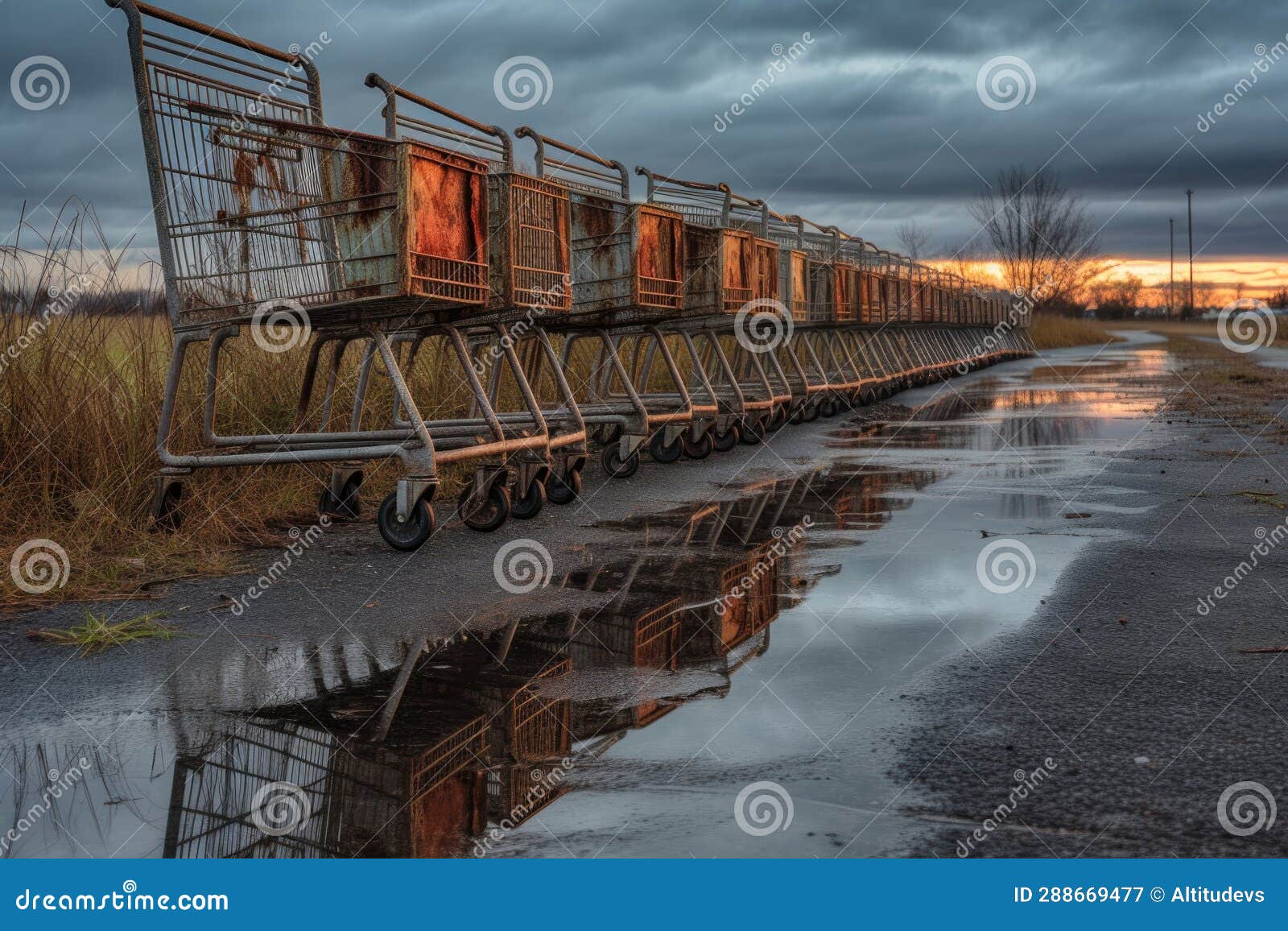 Rusty Abandoned Shopping Carts in a Row Stock Image - Image of ...
