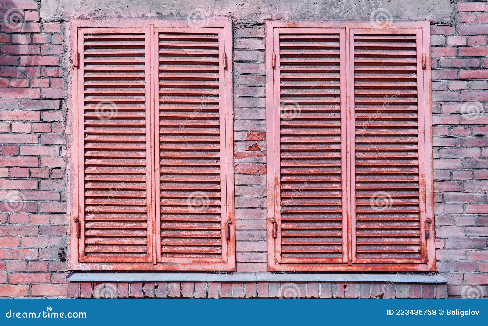 Rusty Aged Metallic Shutter on Building Brick Wall Stock Photo - Image ...