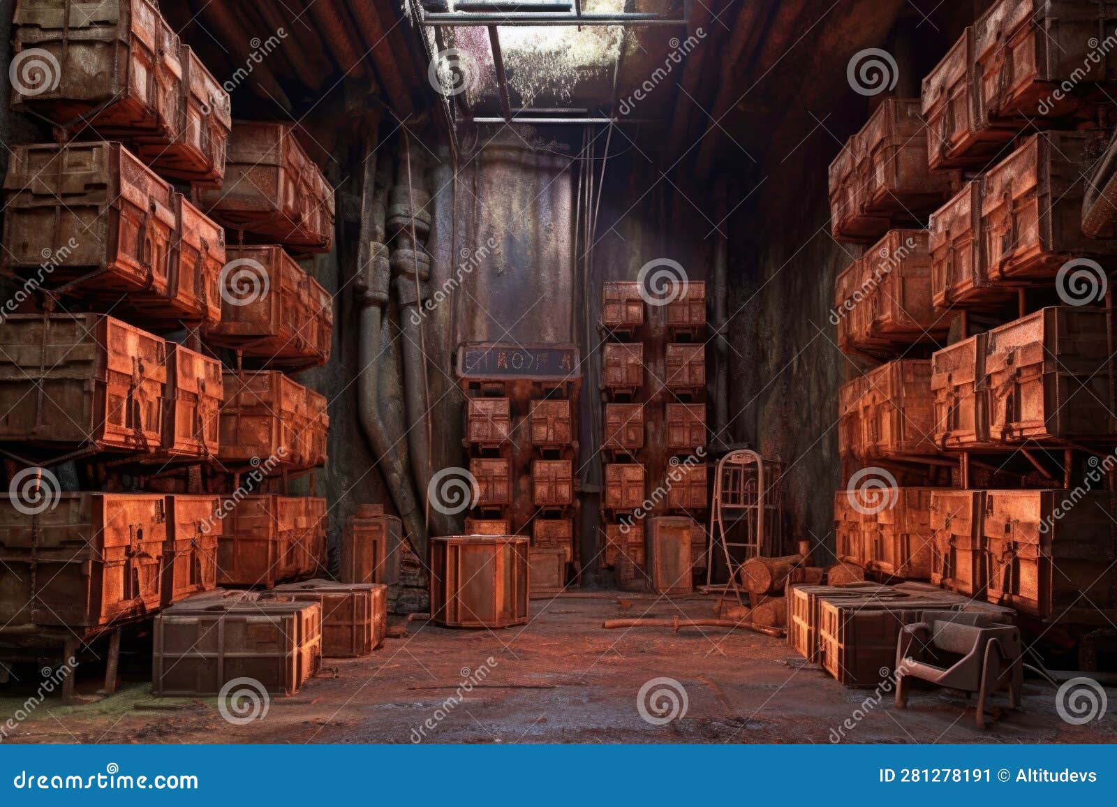 Rusty Ammunition Crates Stacked in an Old Storage Facility Stock ...