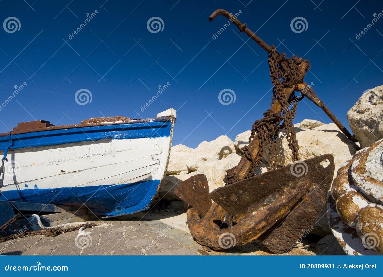Rusty Anchor On Green Boat Or Tanker. Detail Of Marine Vessel With Big ...