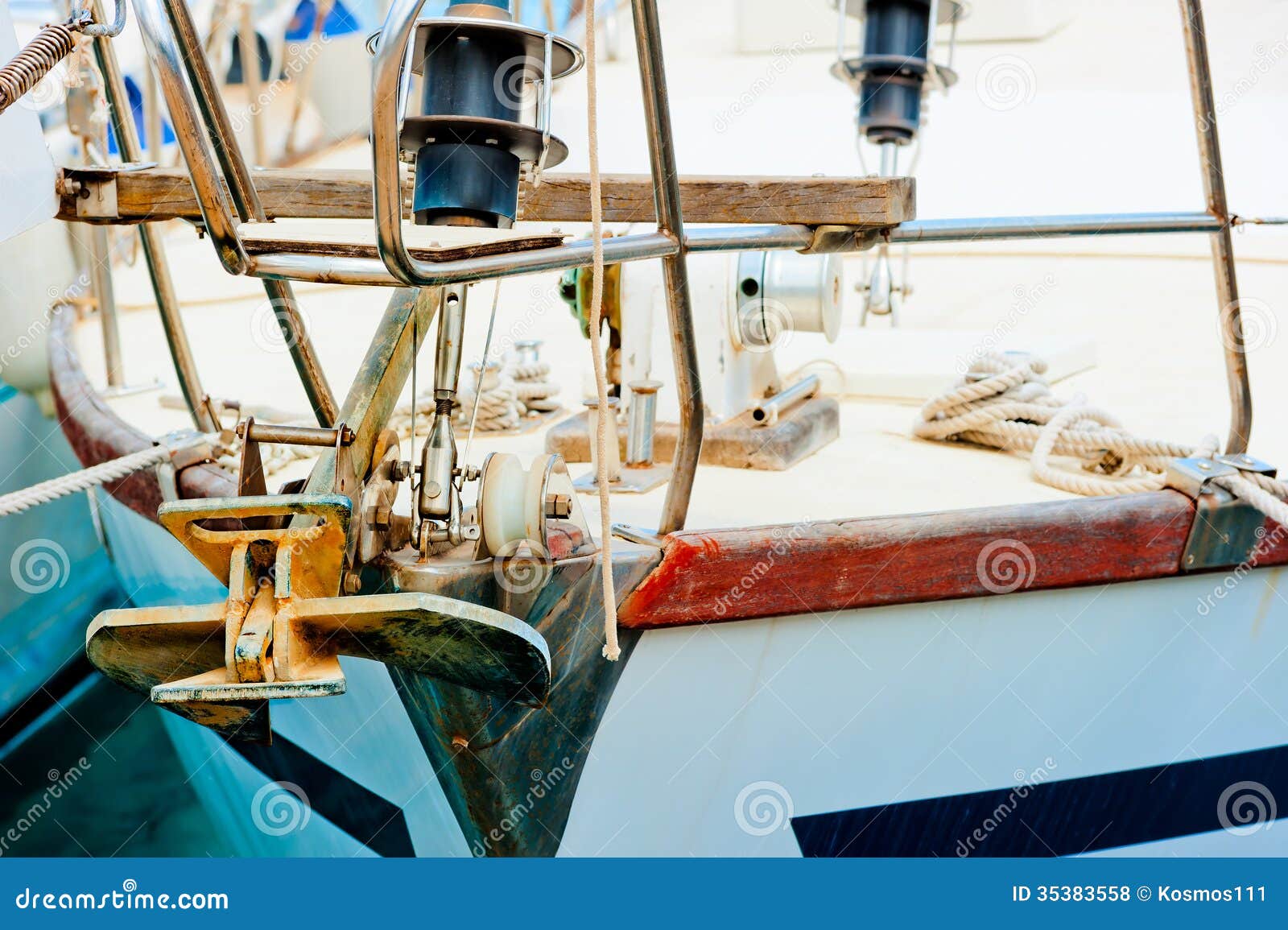 Rusty anchor of a yacht. stock photo. Image of rigging - 35383558