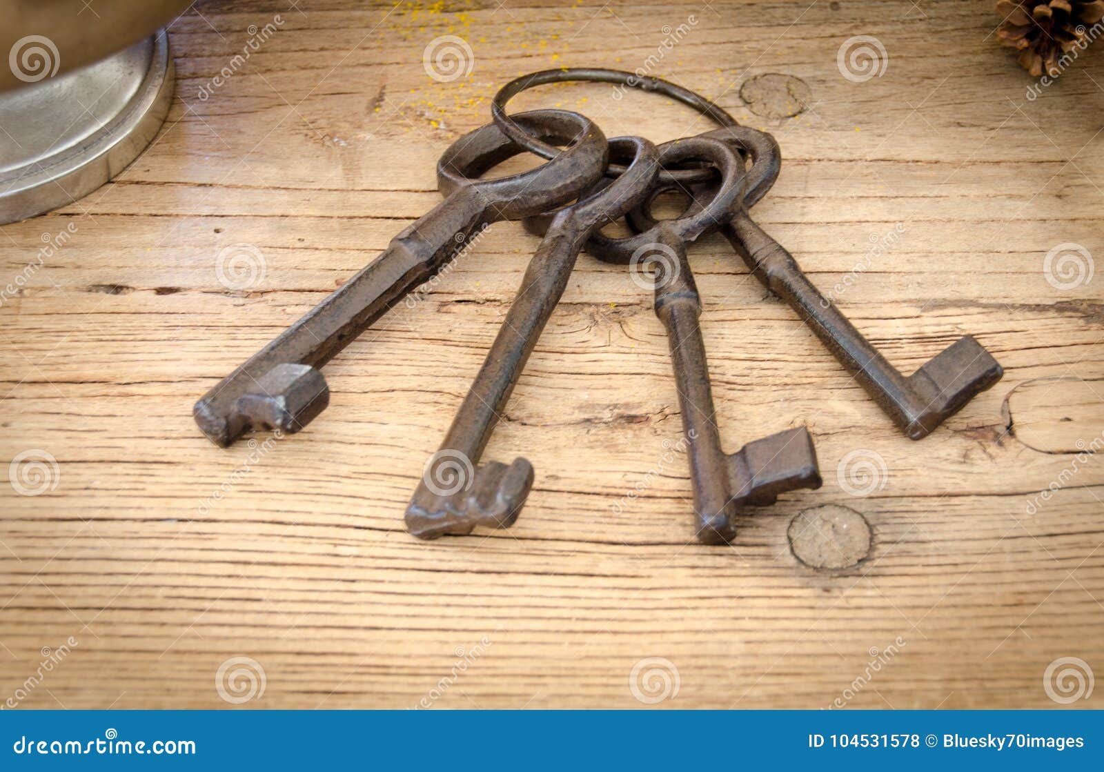 Rusty Antique Keys on Wooden Table As Background. Stock Photo - Image ...