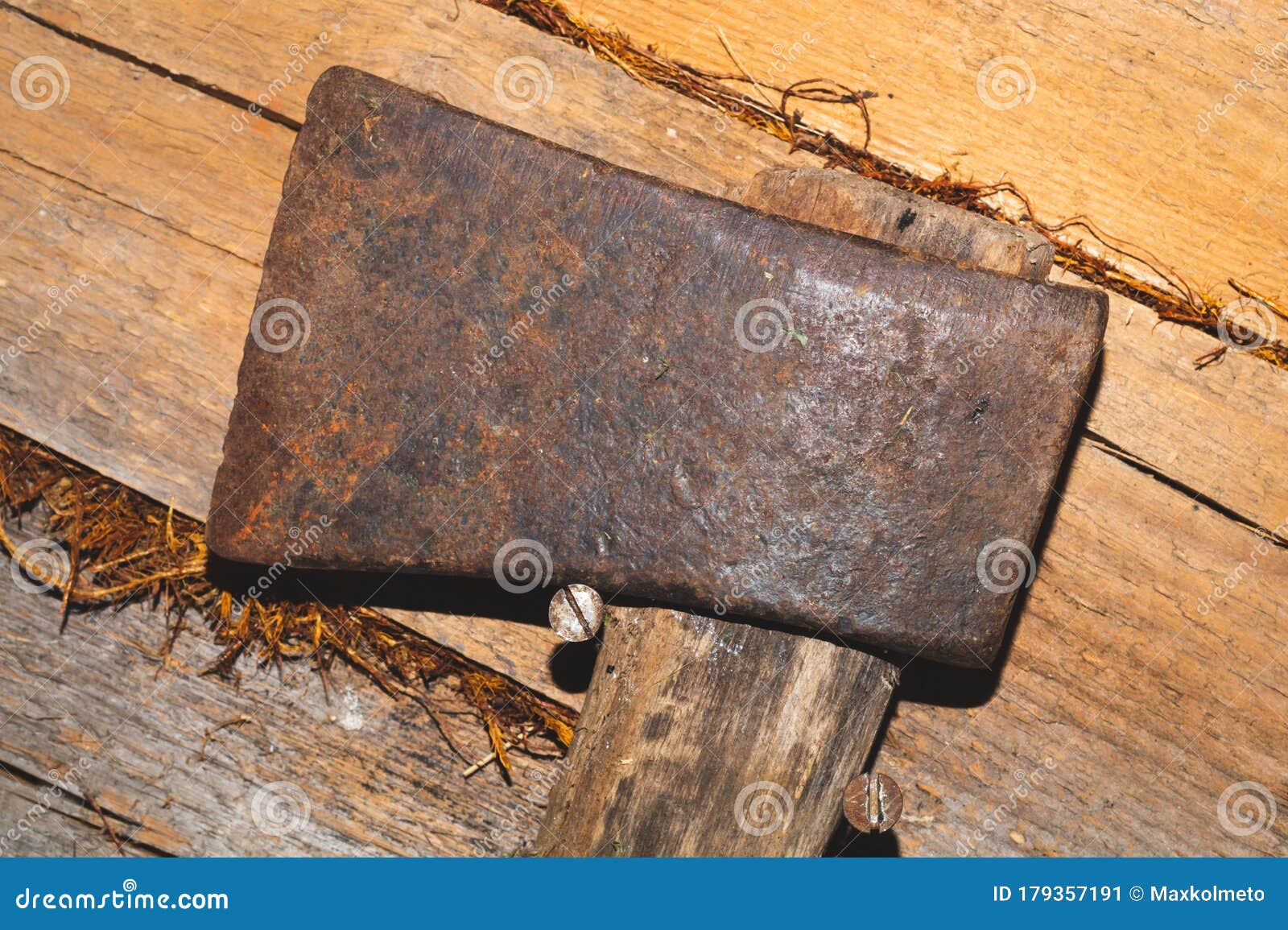 Rusty Axe Hangs on Wooden Wall. Hand Instrument. Working Tool Stock ...