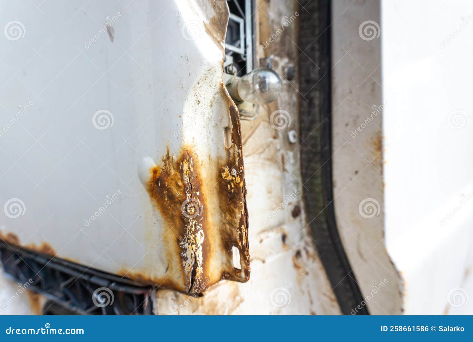 Rusted white minivan stock photo. Image of detail, crack - 258661586