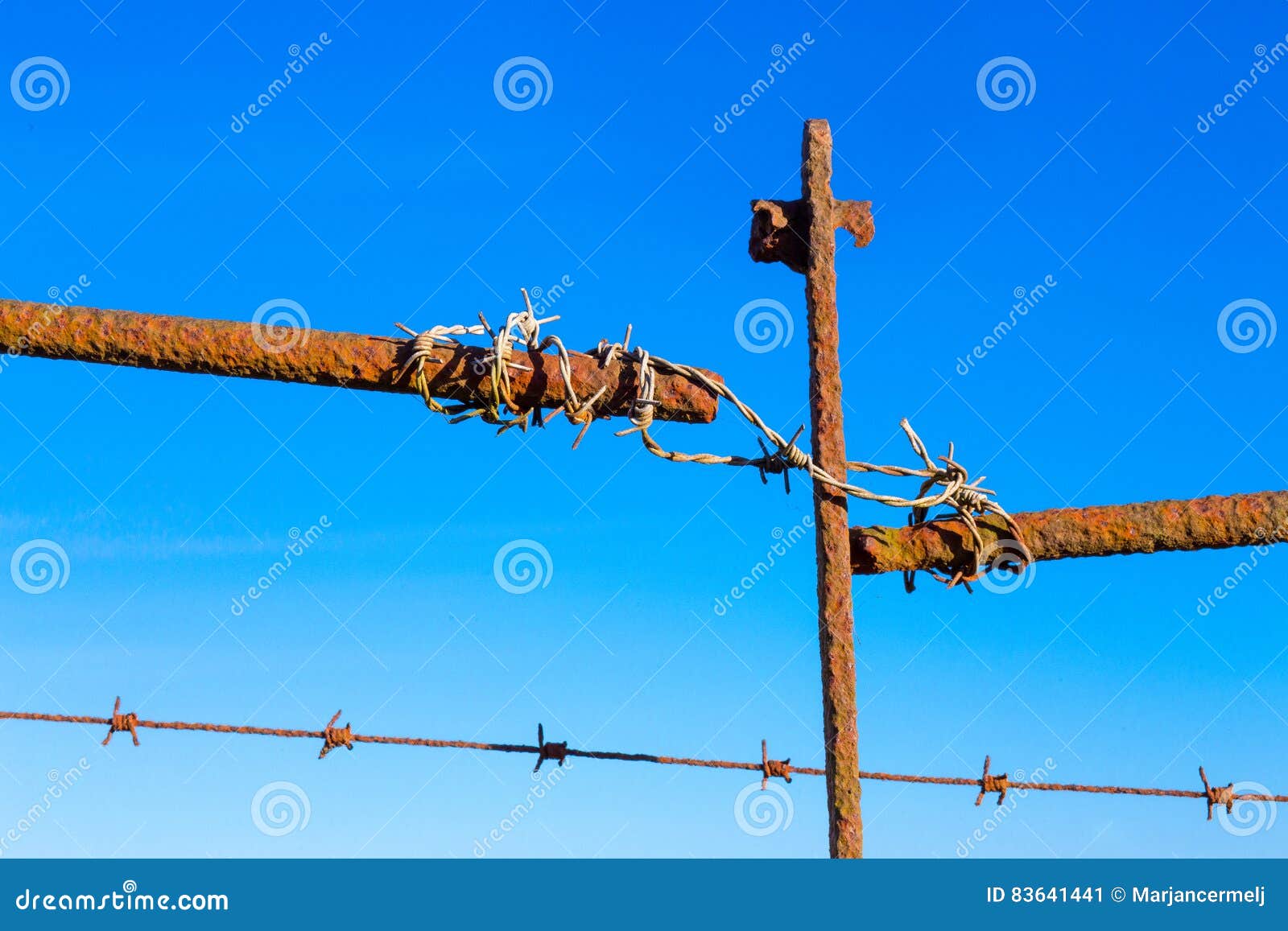 Rusty Barbed Wire Old Rough Rusted Metal Posts Stock Image - Image of ...