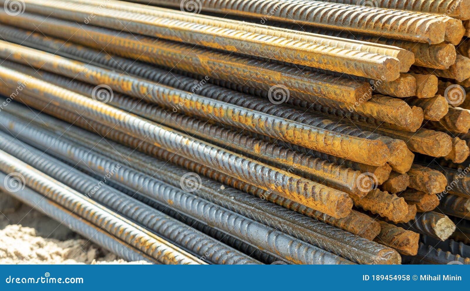 Rusty Bars of Iron Rebar Tied in a Bundle Stock Photo - Image of brick ...