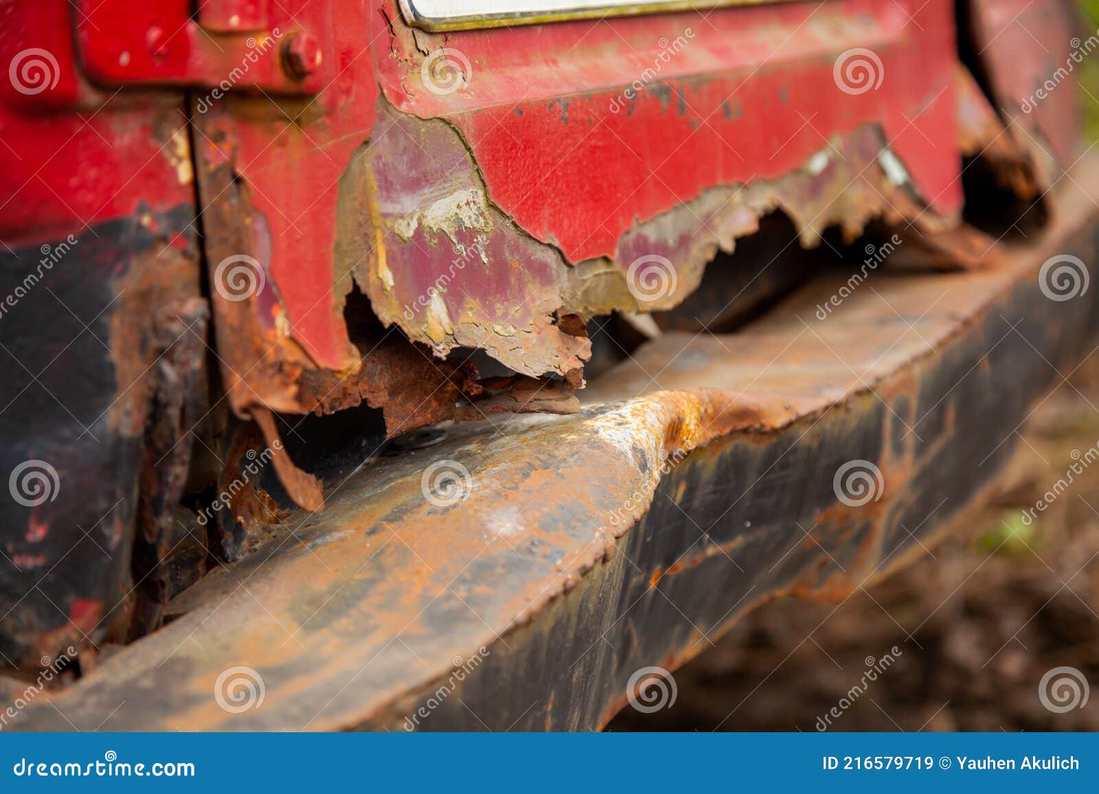 Rusty and Bent Back of the Van. Old Rusty Bent Rear Bumper of a Car ...