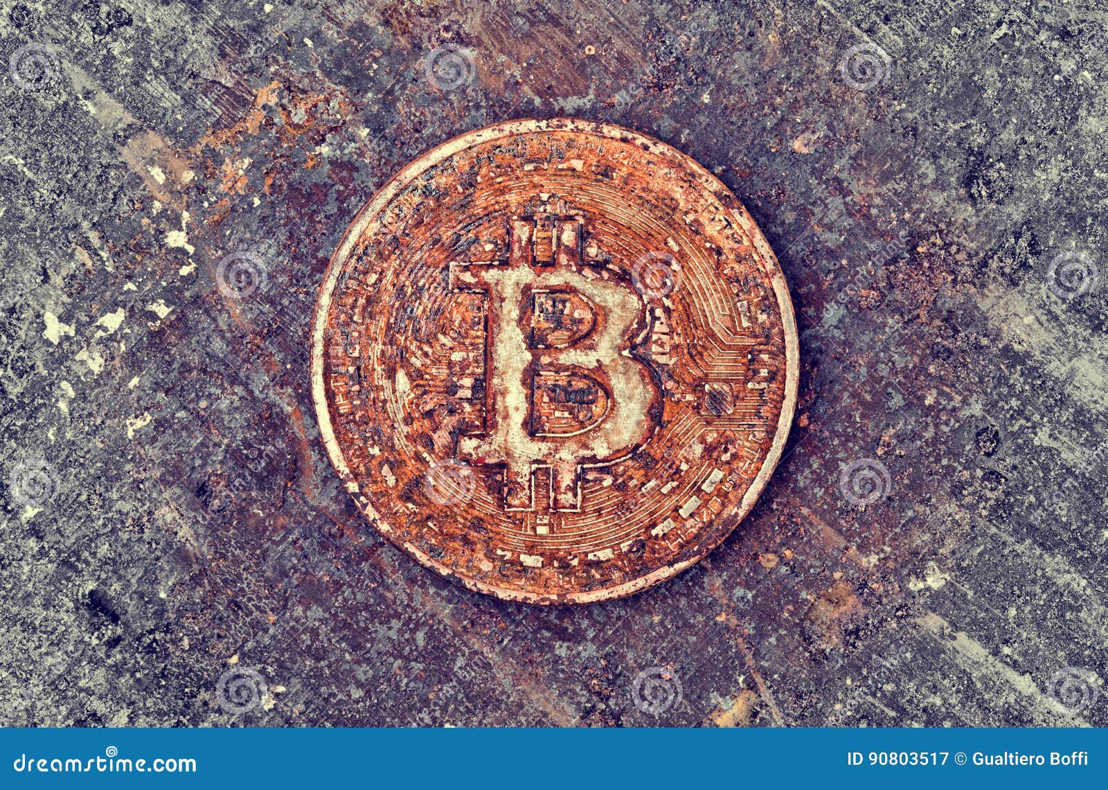 Rusty bitcoin coin stock image. Image of success, damage - 90803517