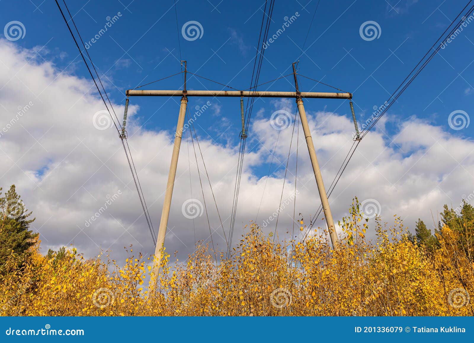 Rusty and Black Power Line is on the Blue Sky with White Clouds ...