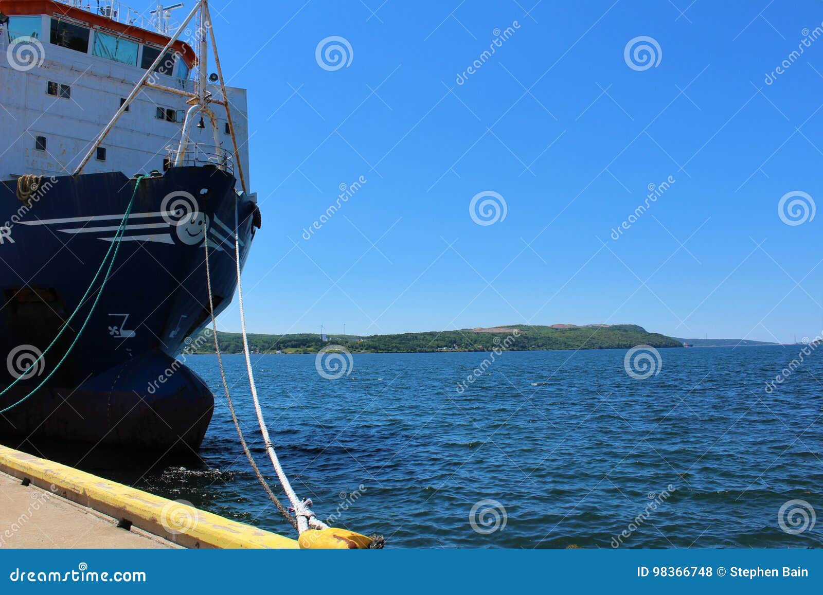 Rusty Blue Container Ship Tied Up in the Strait of Canso Editorial ...