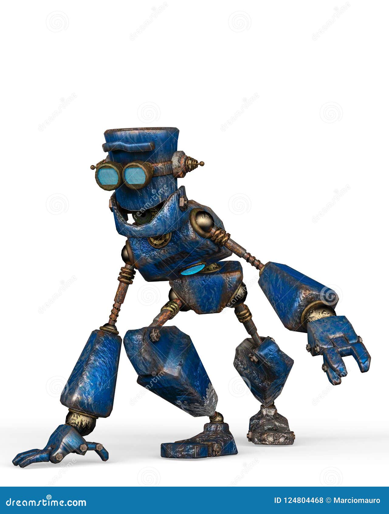 Rusty the Blue Robot in a White Background Stock Illustration ...