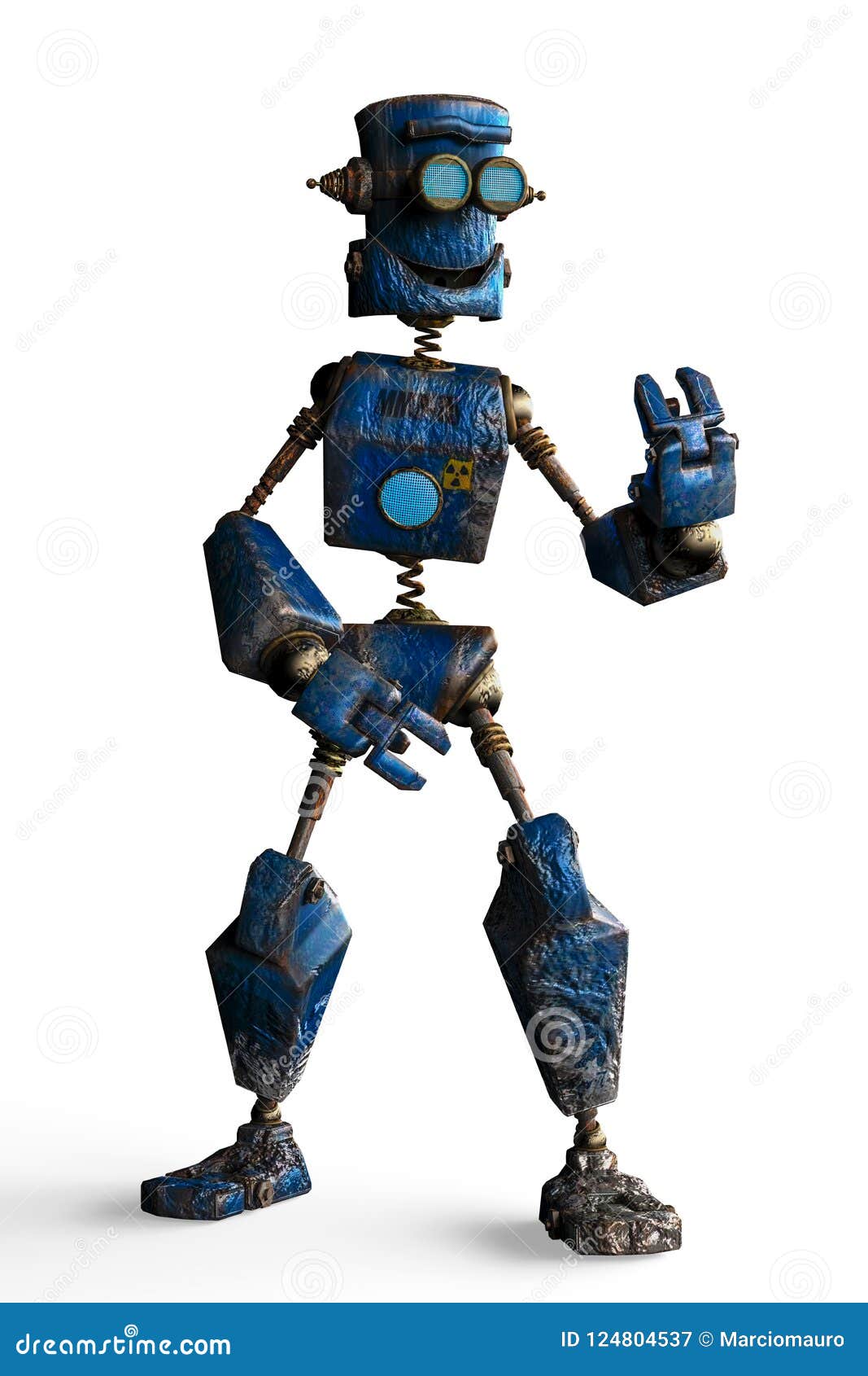 Rusty the Blue Robot in a White Background Stock Illustration ...
