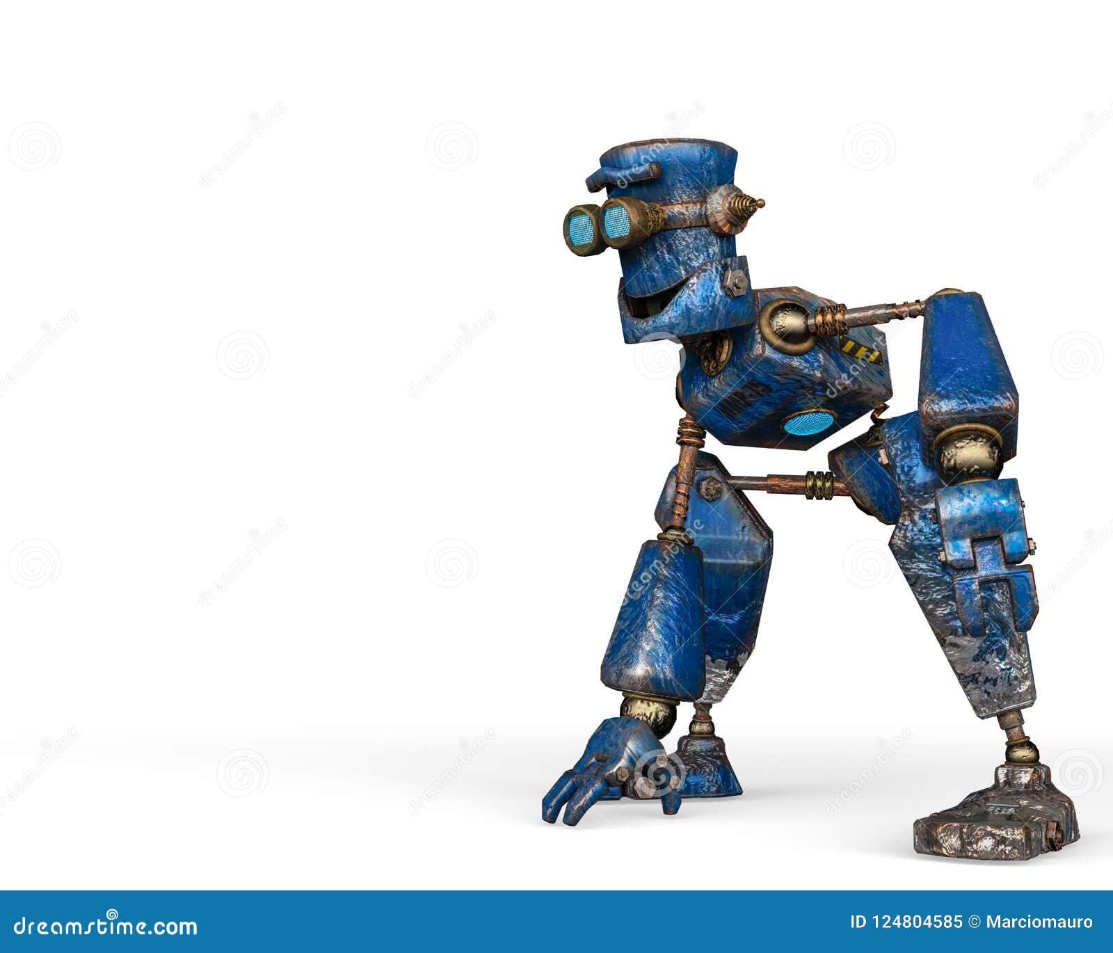 Rusty the Blue Robot in a White Background Stock Illustration ...
