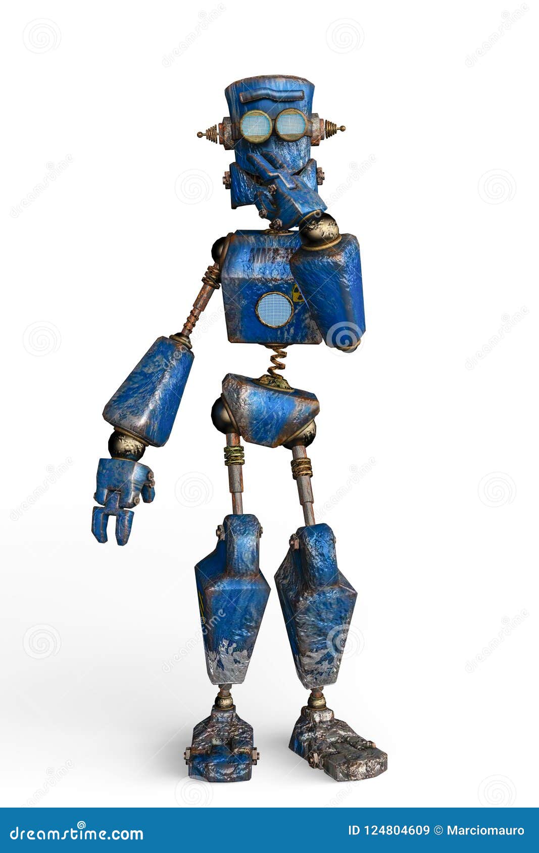 Rusty the Blue Robot in a White Background Stock Illustration ...