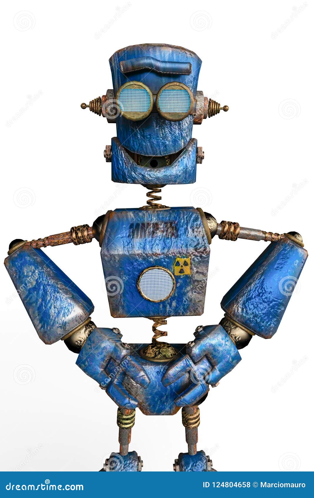 Rusty the Blue Robot in a White Background Stock Illustration ...