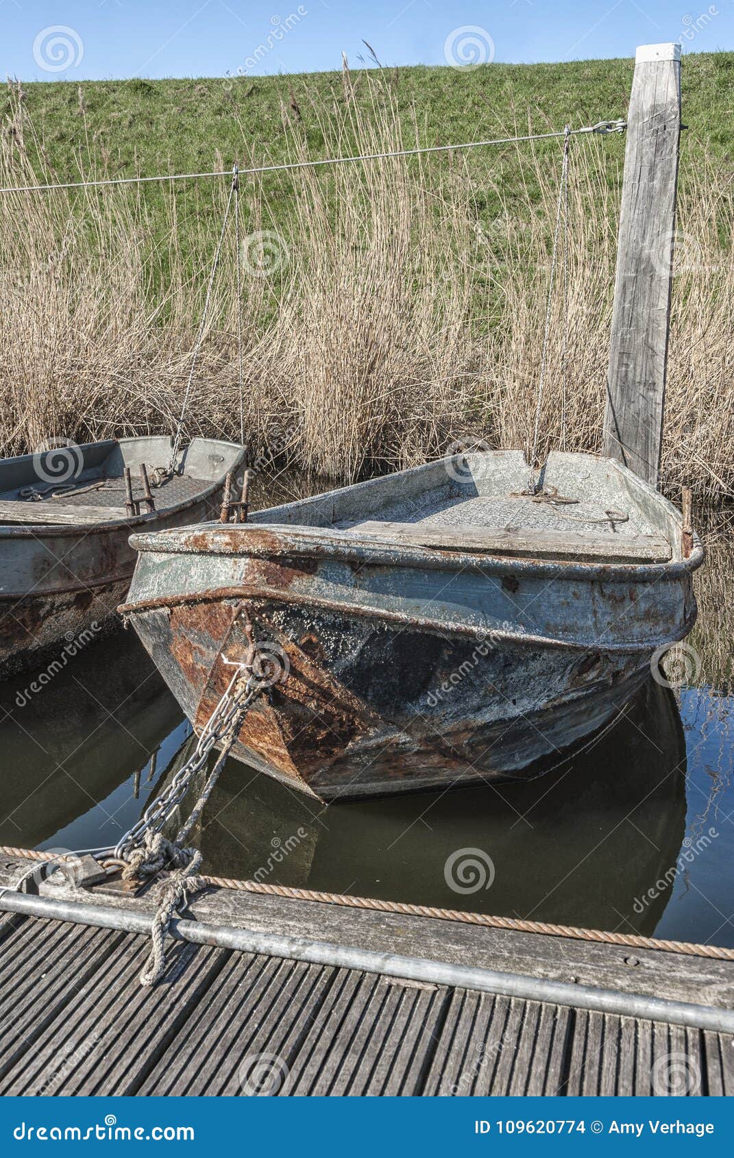 Rusty Boat Lying in a Small Lake Stock Photo - Image of mediterranean ...