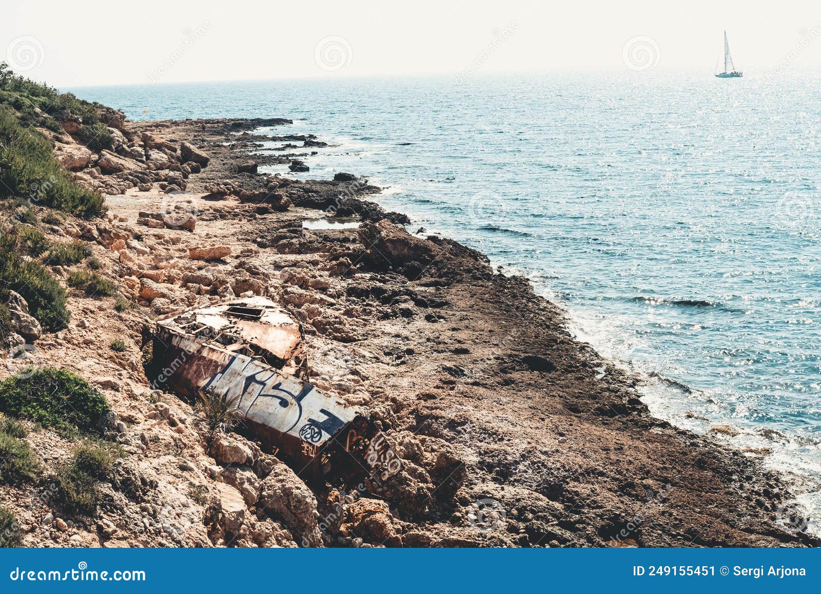 Rusty Boat and Party Stranded on the Beach Stock Image - Image of ...