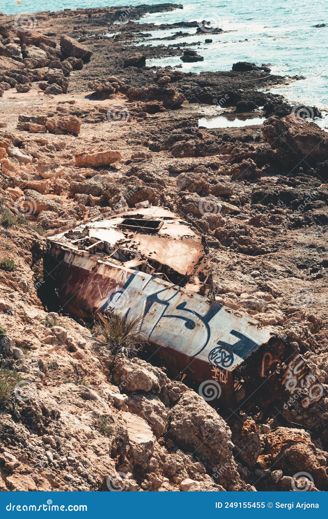 Rusty Boat and Party Stranded on the Beach Stock Image - Image of ...