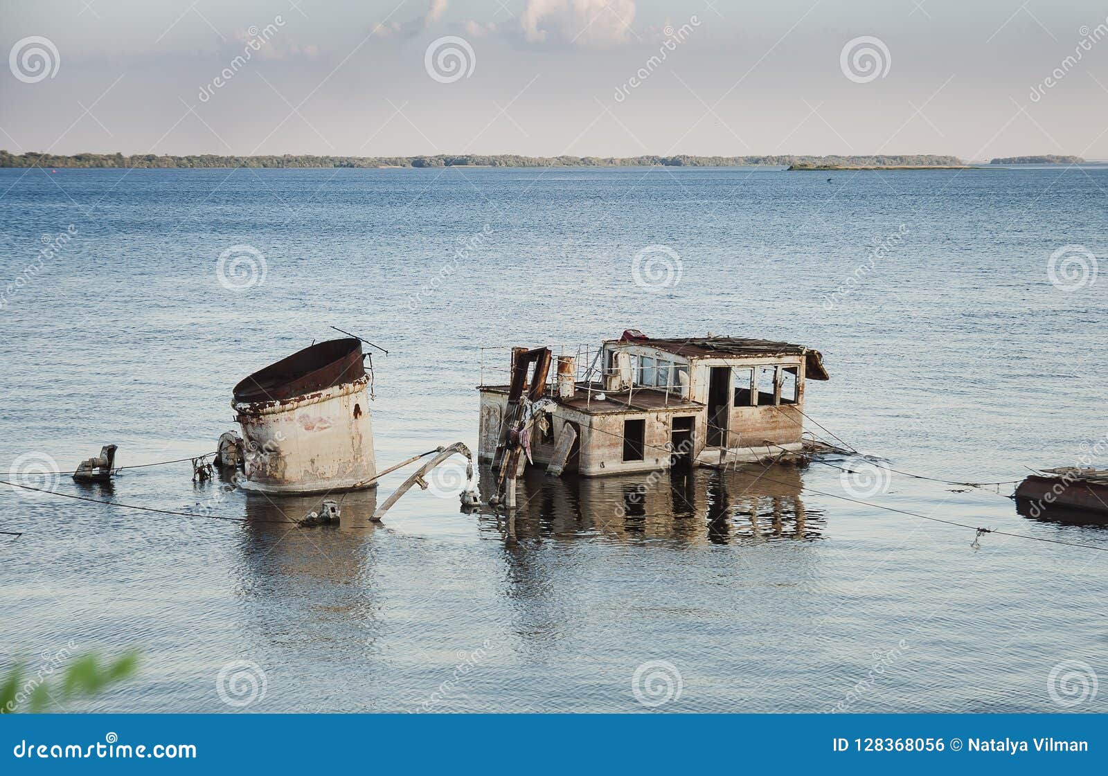 Rusty Boat Wreck in a Blue River Stock Photo - Image of outdoor ...