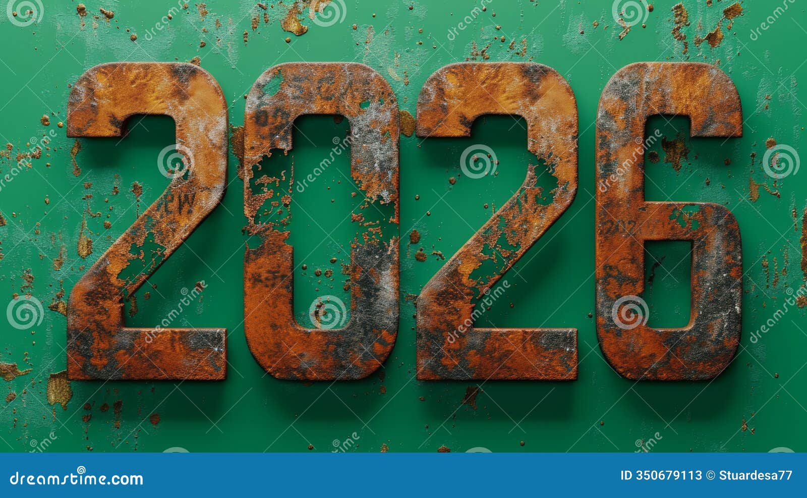 Rusty 2026 in Bold Typography on a Textured Green Wall Stock Image - Image of metal, graphic ...