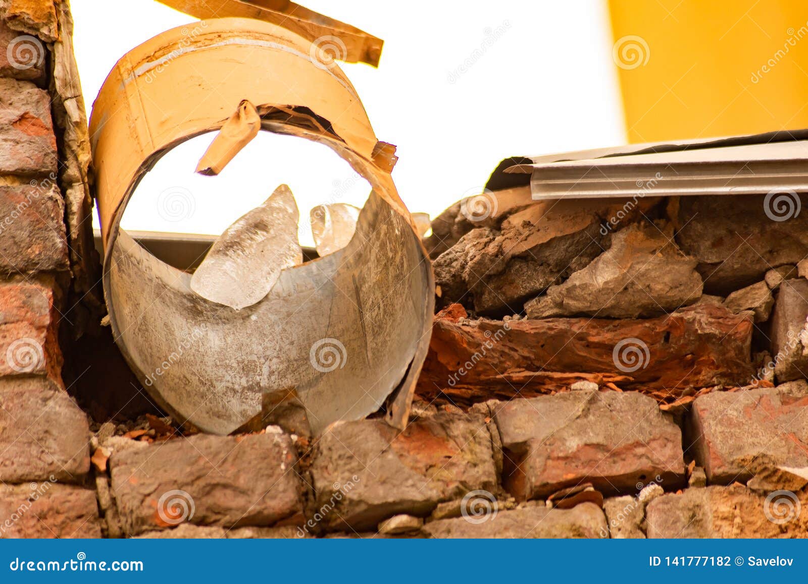 Rusty Broken Drainpipe on Old Brick Wall Stock Photo - Image of dirty ...