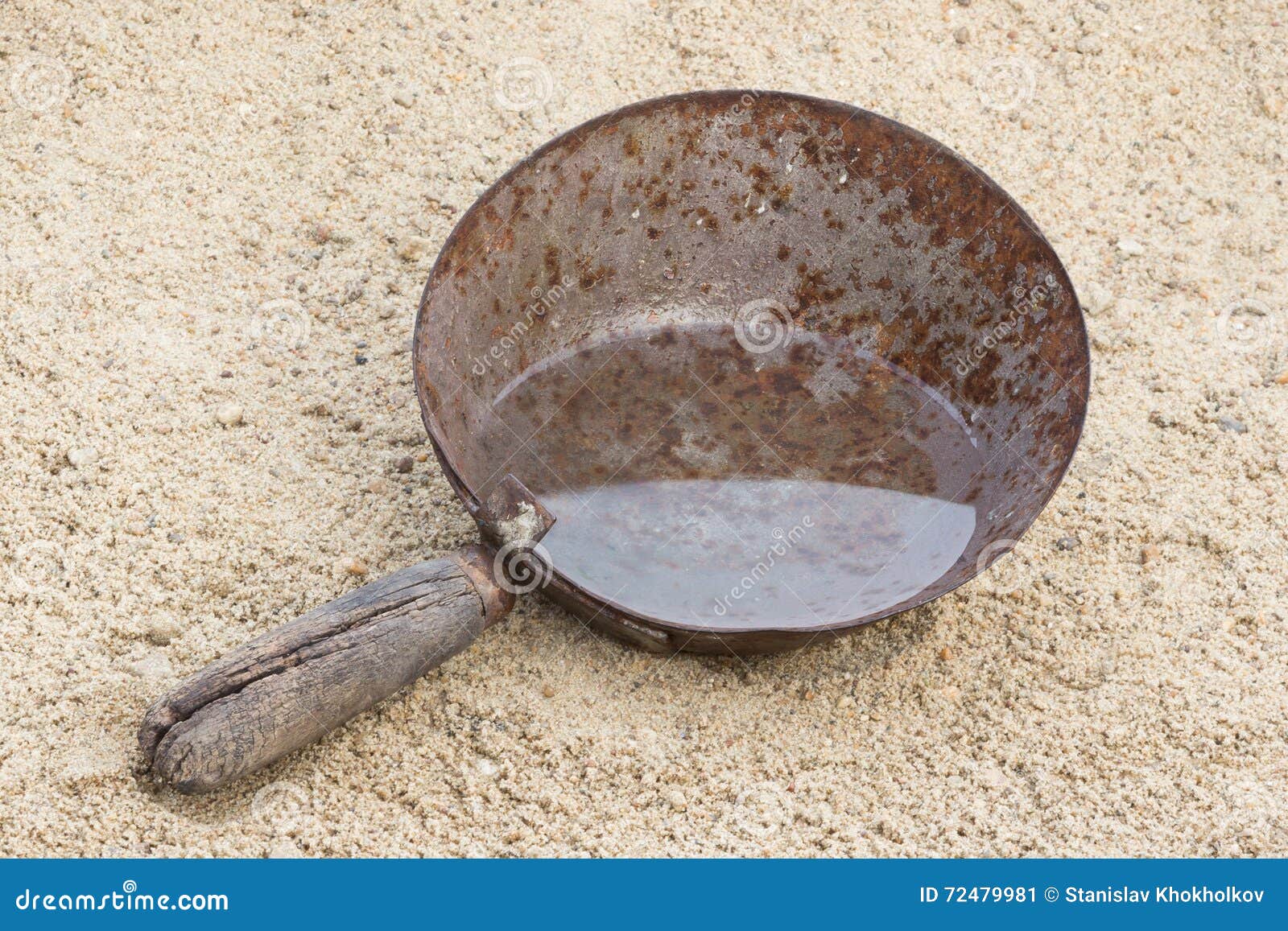 Rusty Bucket with Water in the Sand Stock Image - Image of texture ...
