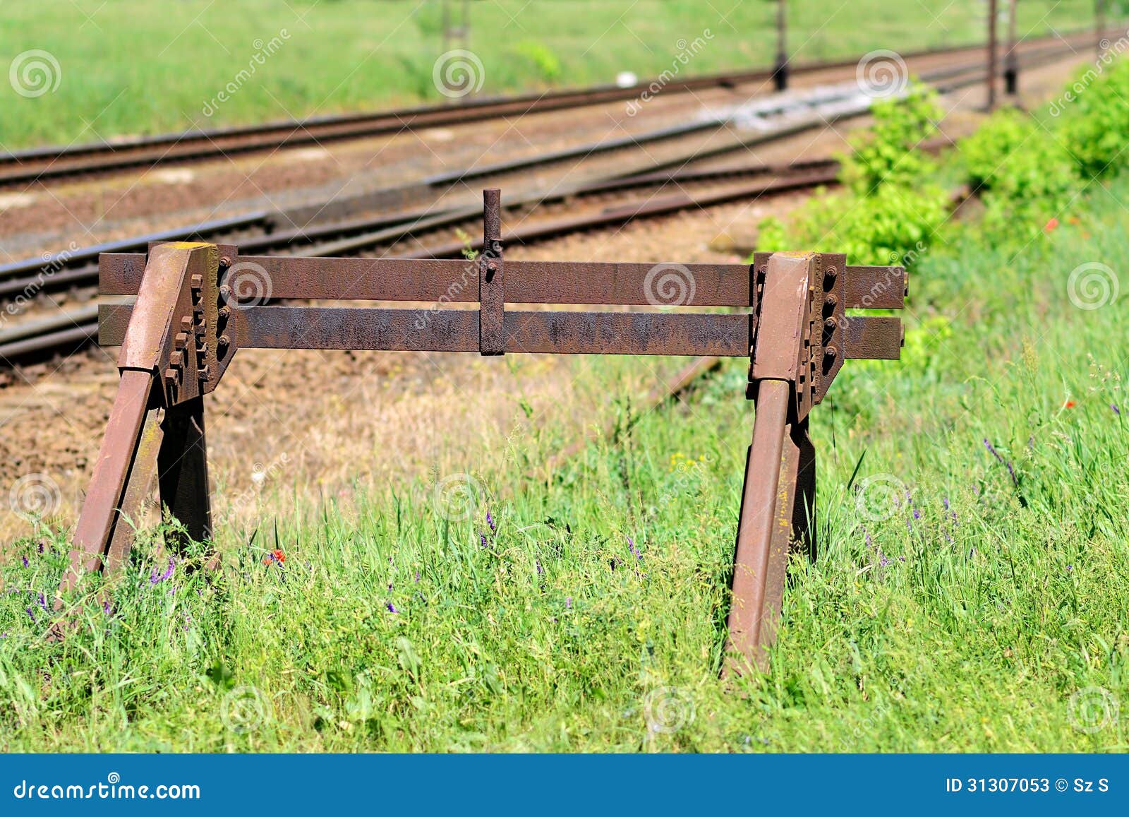 Rusty Buffer Stop at the End of a Railroad Track Stock Image - Image of ...