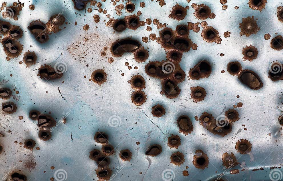 Rusty Bullet Hole Background Texture Stock Photo - Image of hole ...