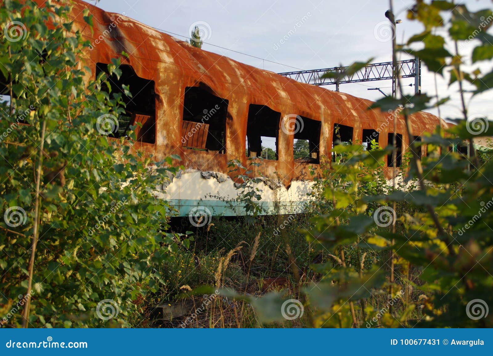 Burned railway wagon stock image. Image of burned, track - 100677431