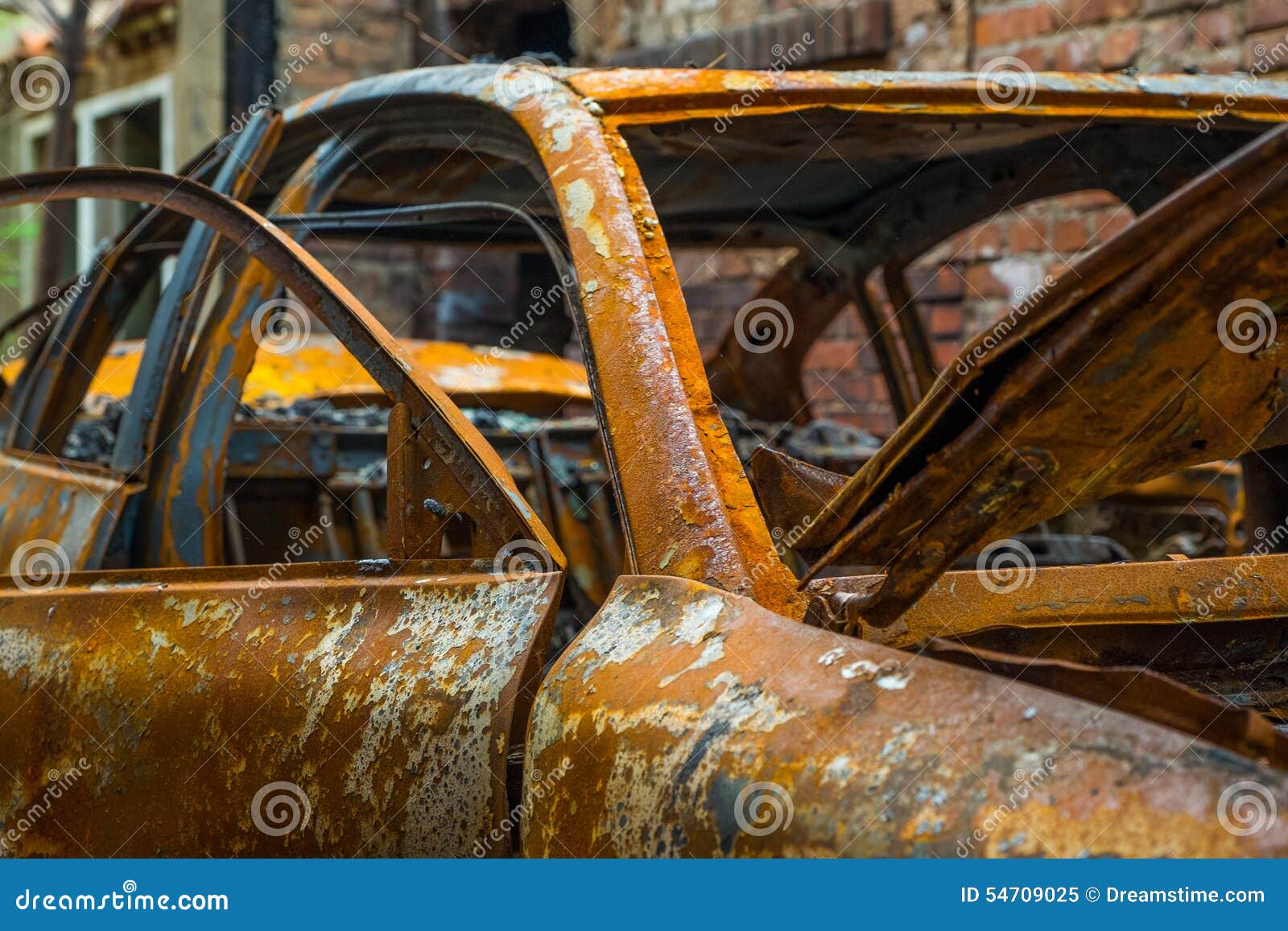 Rusty and burnt car wreck stock image. Image of fire - 54709025