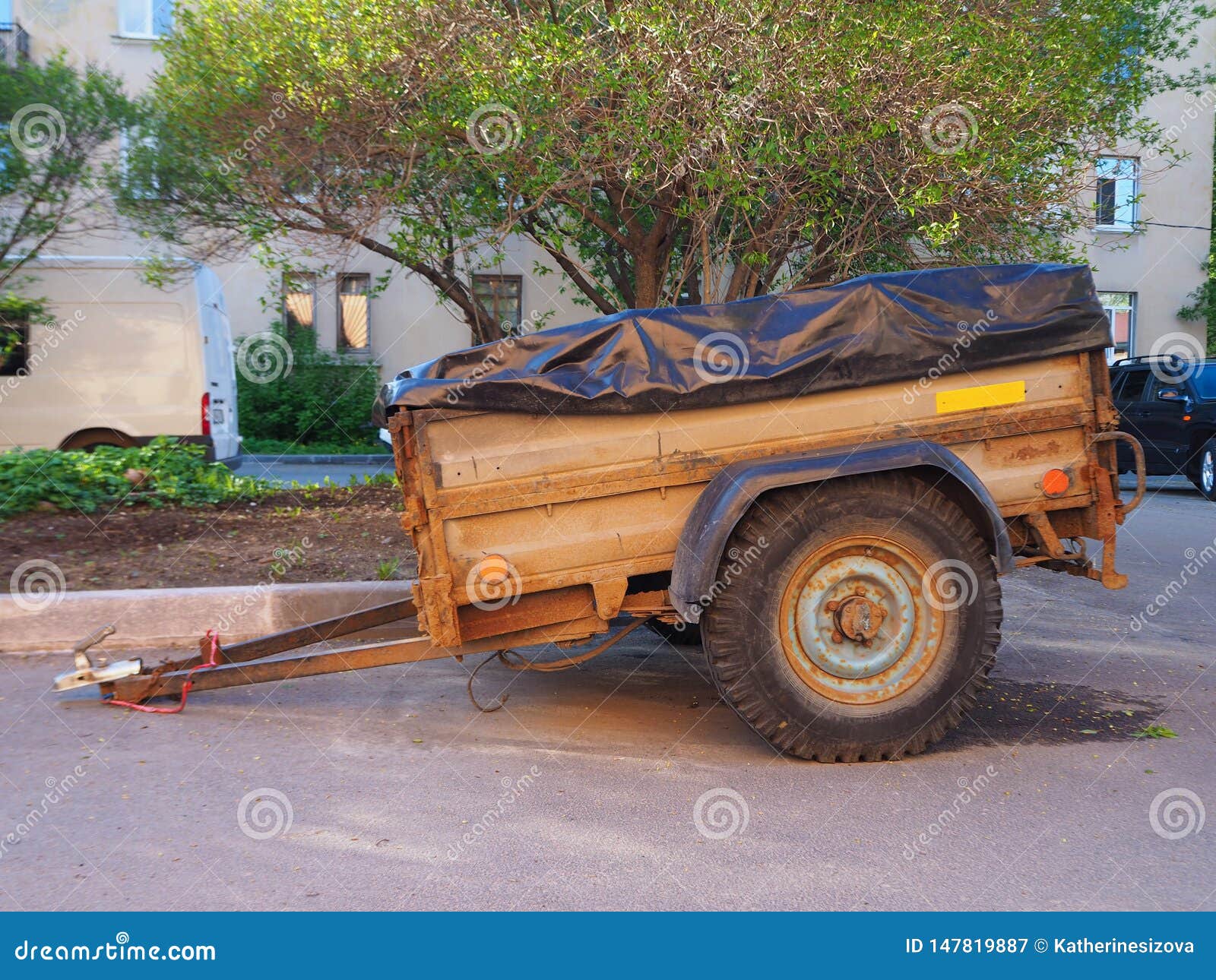 Rusty Car Trailer with Two Wheel Axle Stock Image - Image of small ...